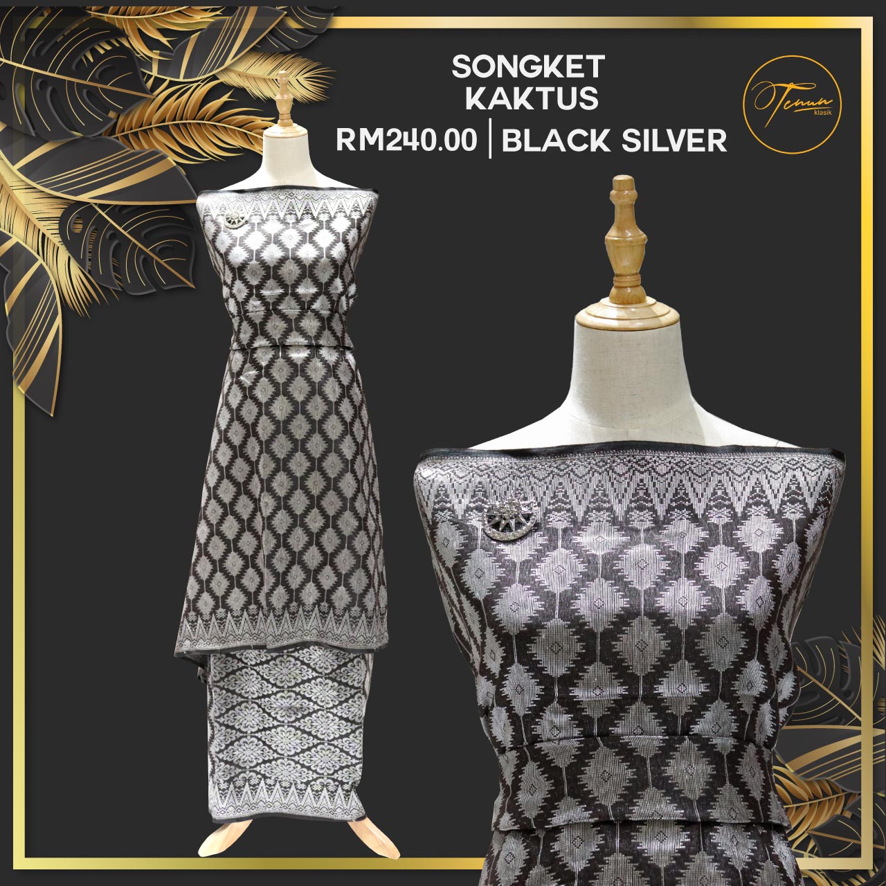 Songket Kaktus (Black Silver) | D'TENUN KLASIK BY ZIBELINE TEXTILE SDN BHD
